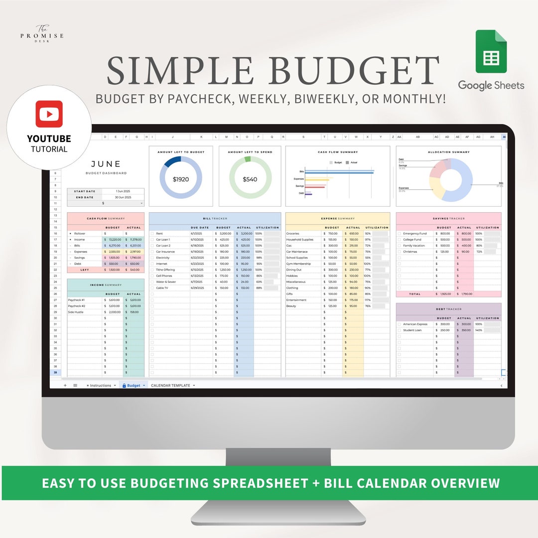 Budget Planner Google Sheet, Monthly Budget Spreadsheet, Paycheck ...