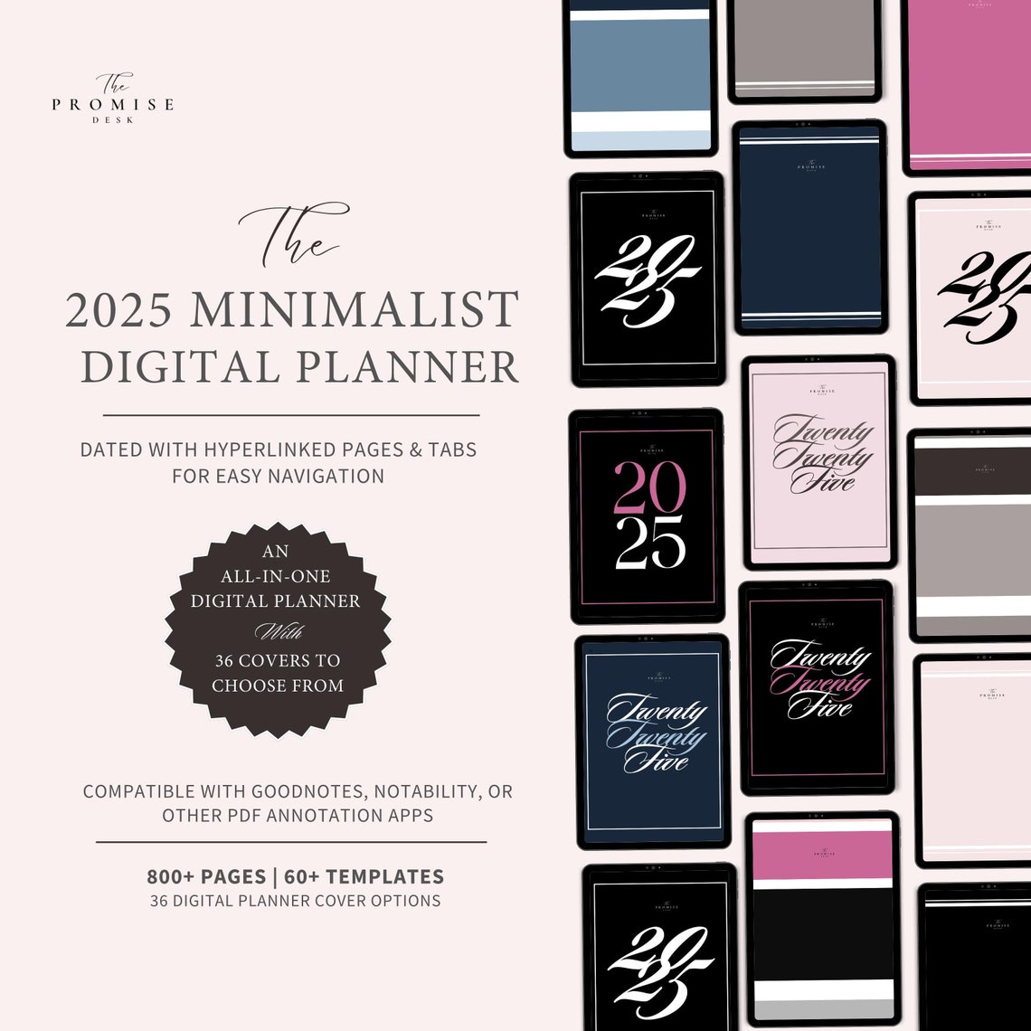 2025 Minimalist Digital Planner 365 Days Fully Hyperlinked Monthly ...