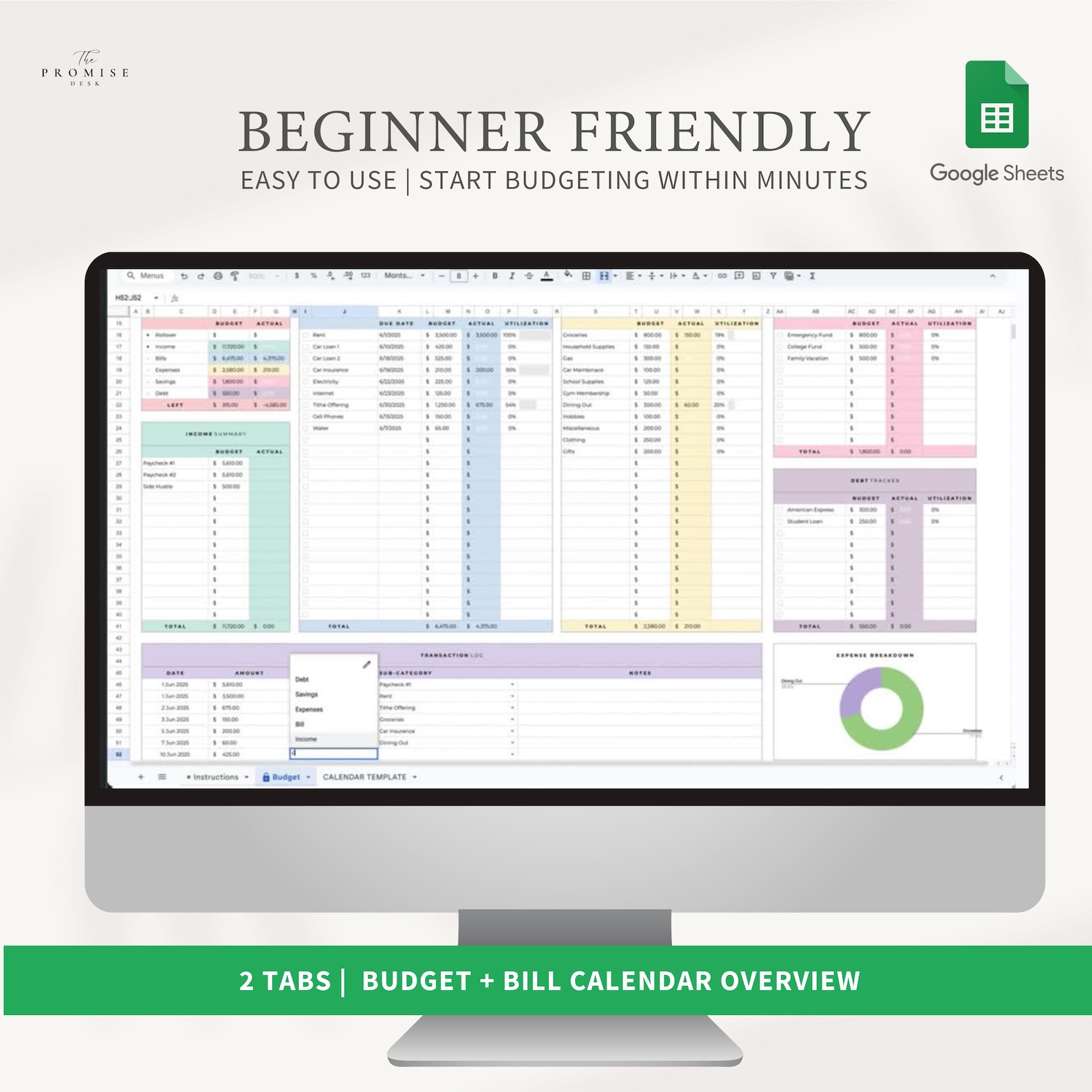 Budget Planner Google Sheet, Monthly Budget Spreadsheet, Paycheck ...