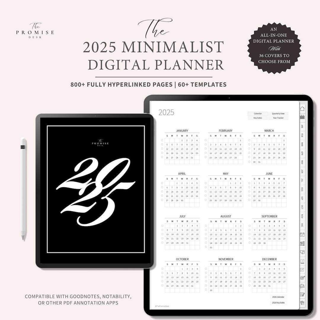 2025 Minimalist Digital Planner | 365 Days Fully Hyperlinked Monthly ...