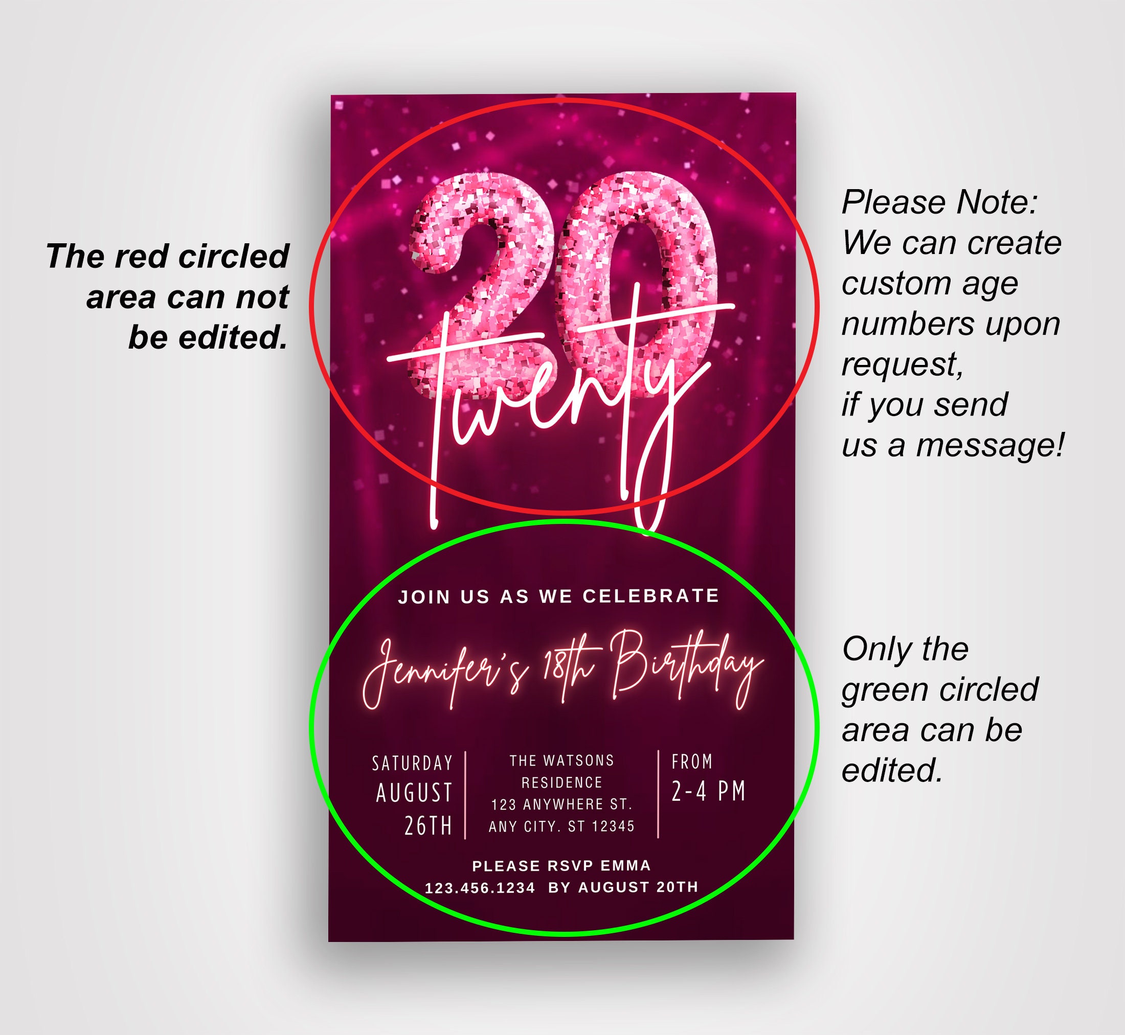 Digital 20th Birthday Party Invitation, Party Evite, Mobile Dinner ...