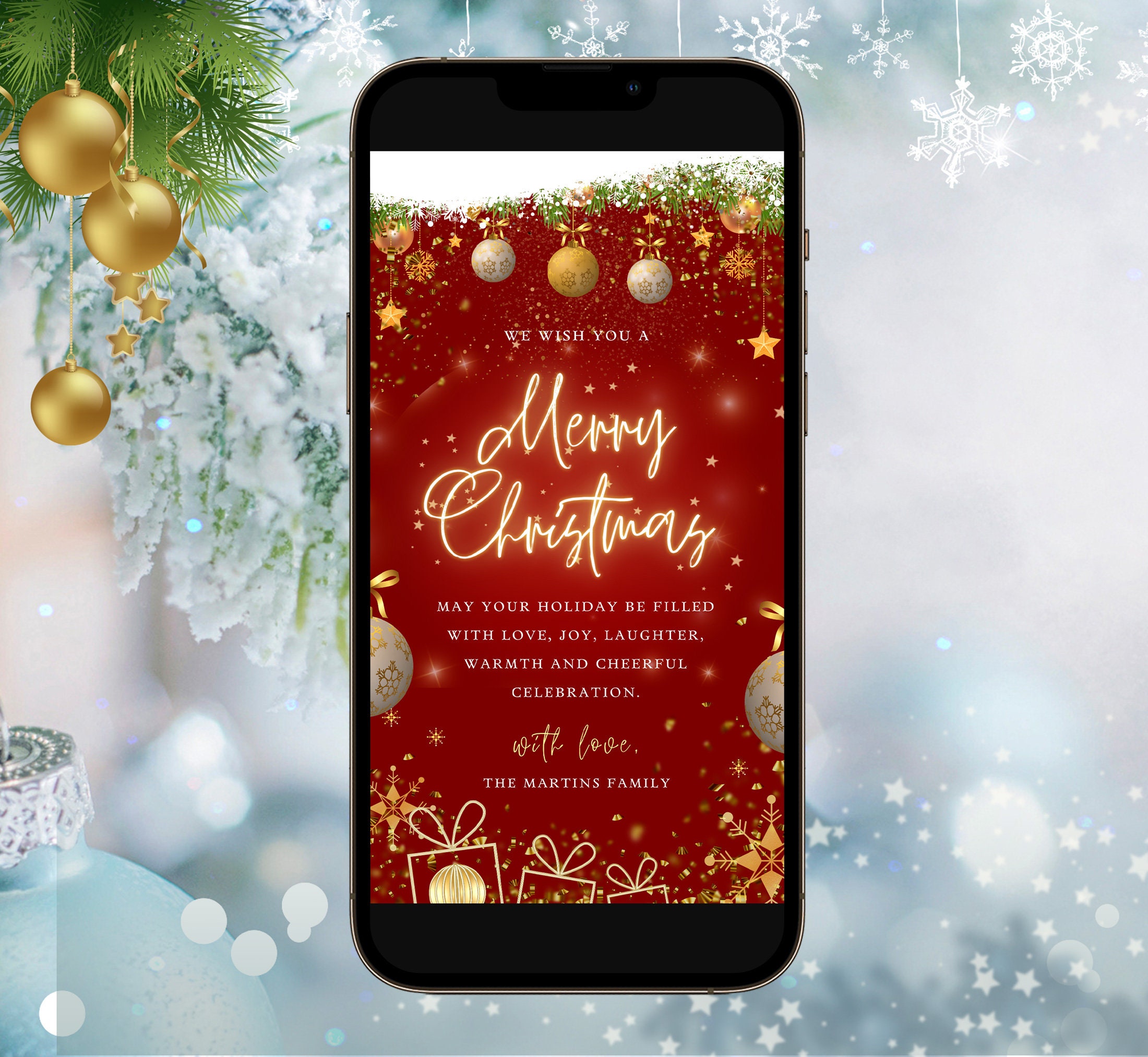 Electronic Merry Christmas Card, Digital Christmas Greeting Card, Phone ...