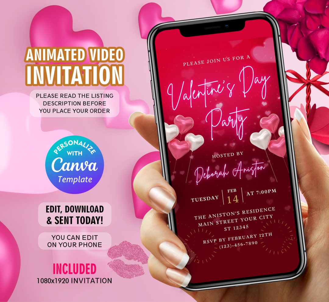 Digital Valentine Day Party Invitation, Electronic Valentine's Day ...