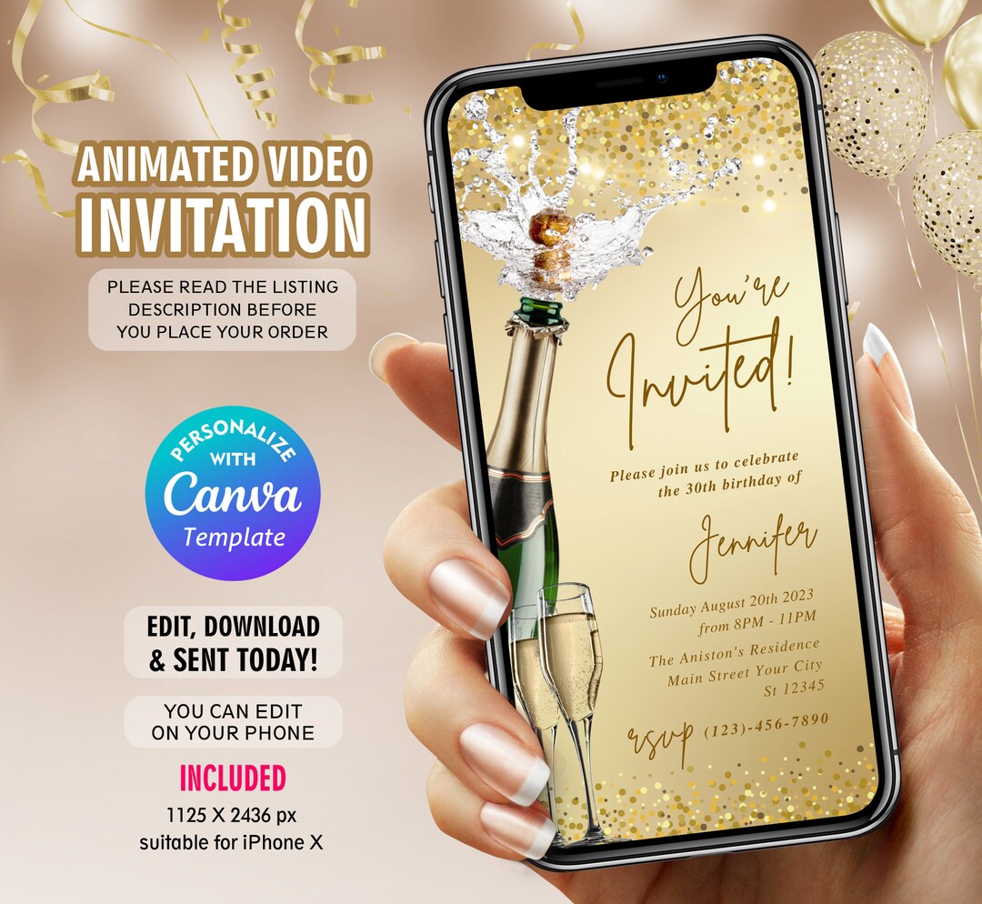 Golden Birthday Party Invitation, Digital Birthday Dinner Evite ...