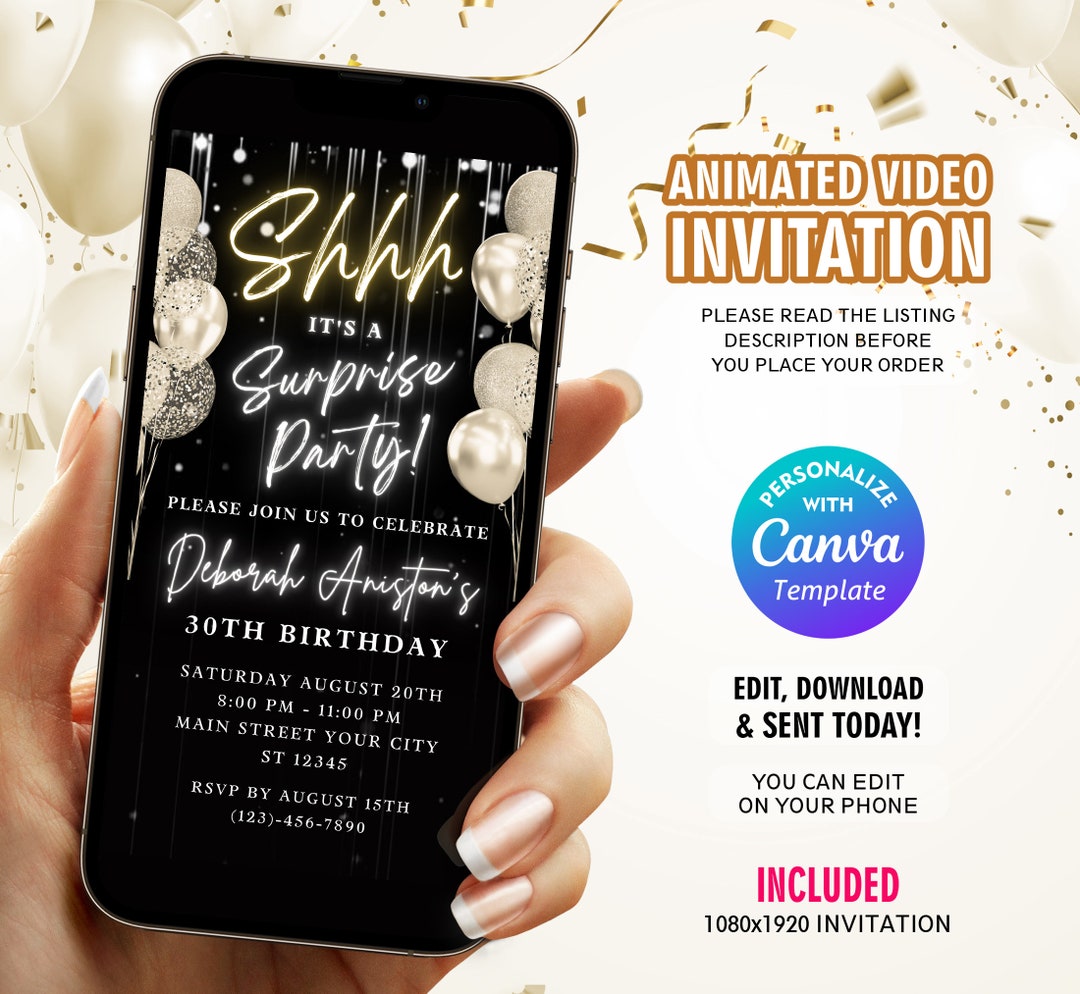 Electronic Birthday Party Invitation, Shh It's a Surprise Phone Evite ...