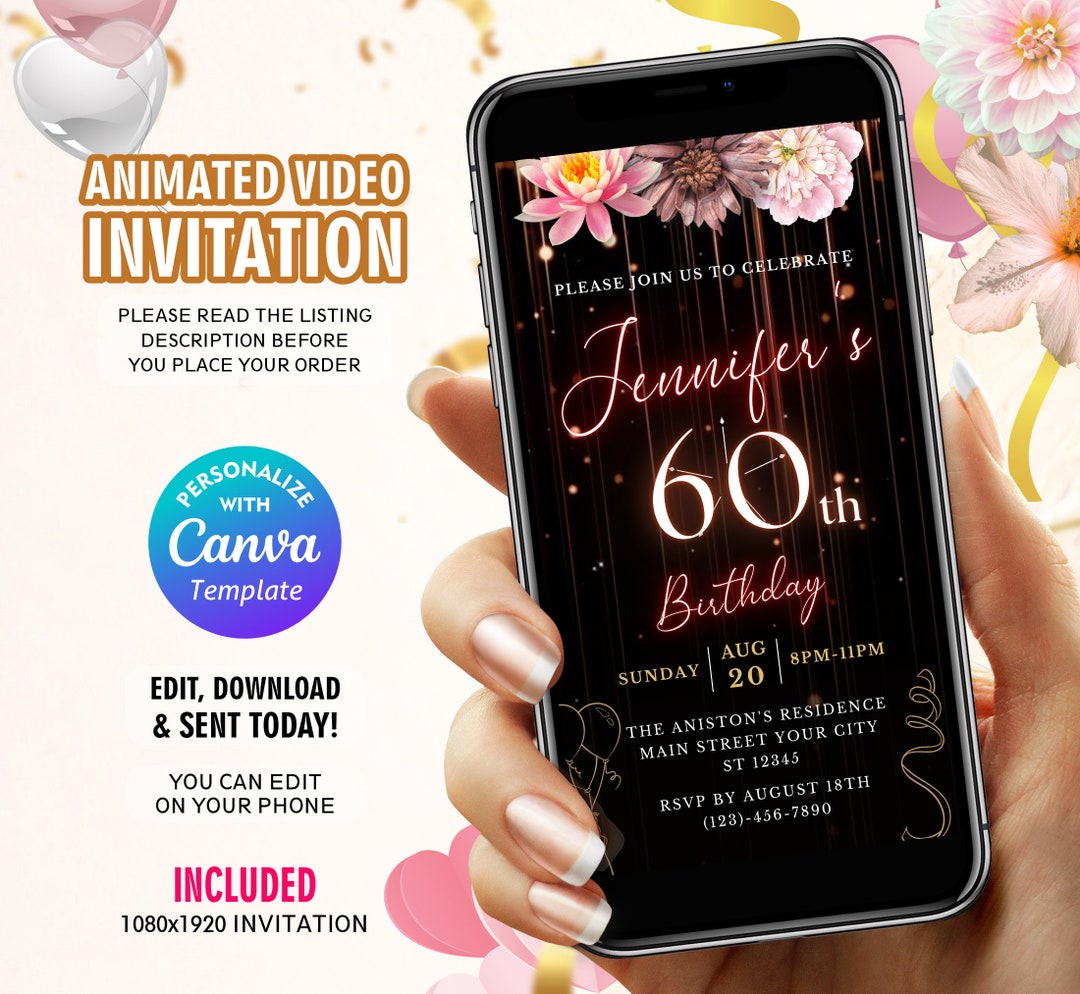 Digital Birthday Party Invitation, Gold Glitter Video, Birthday Dinner ...