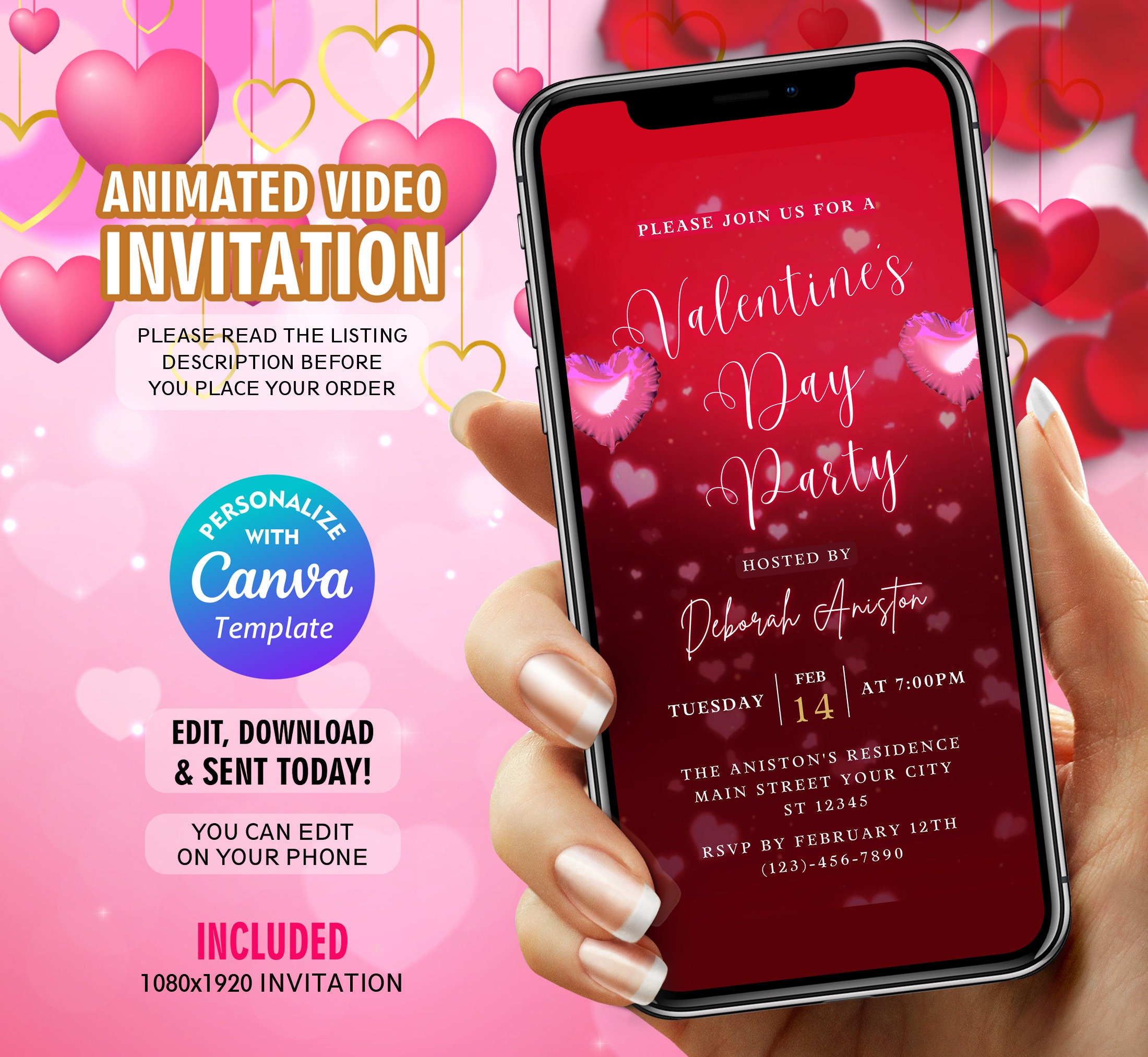 Animated Valentine's Day Party Invitation, Editable Template (digital ...