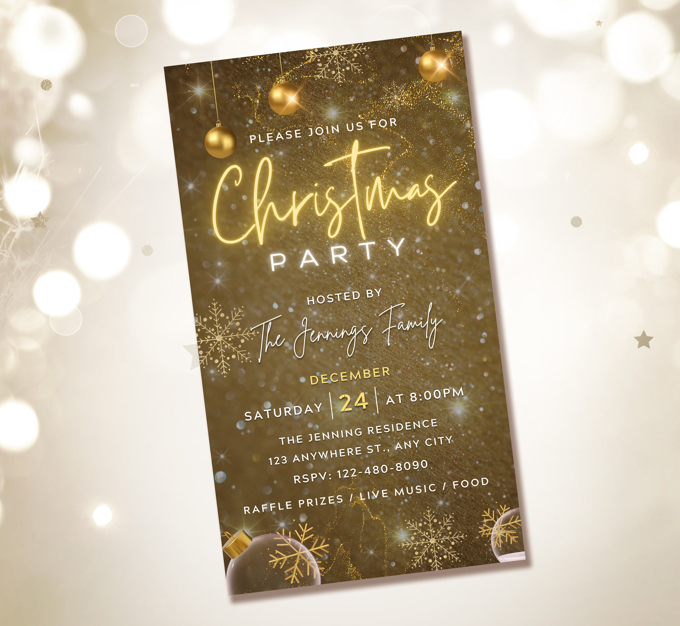 Electronic Christmas Party Invitation, Golden Christmas Party Invite ...