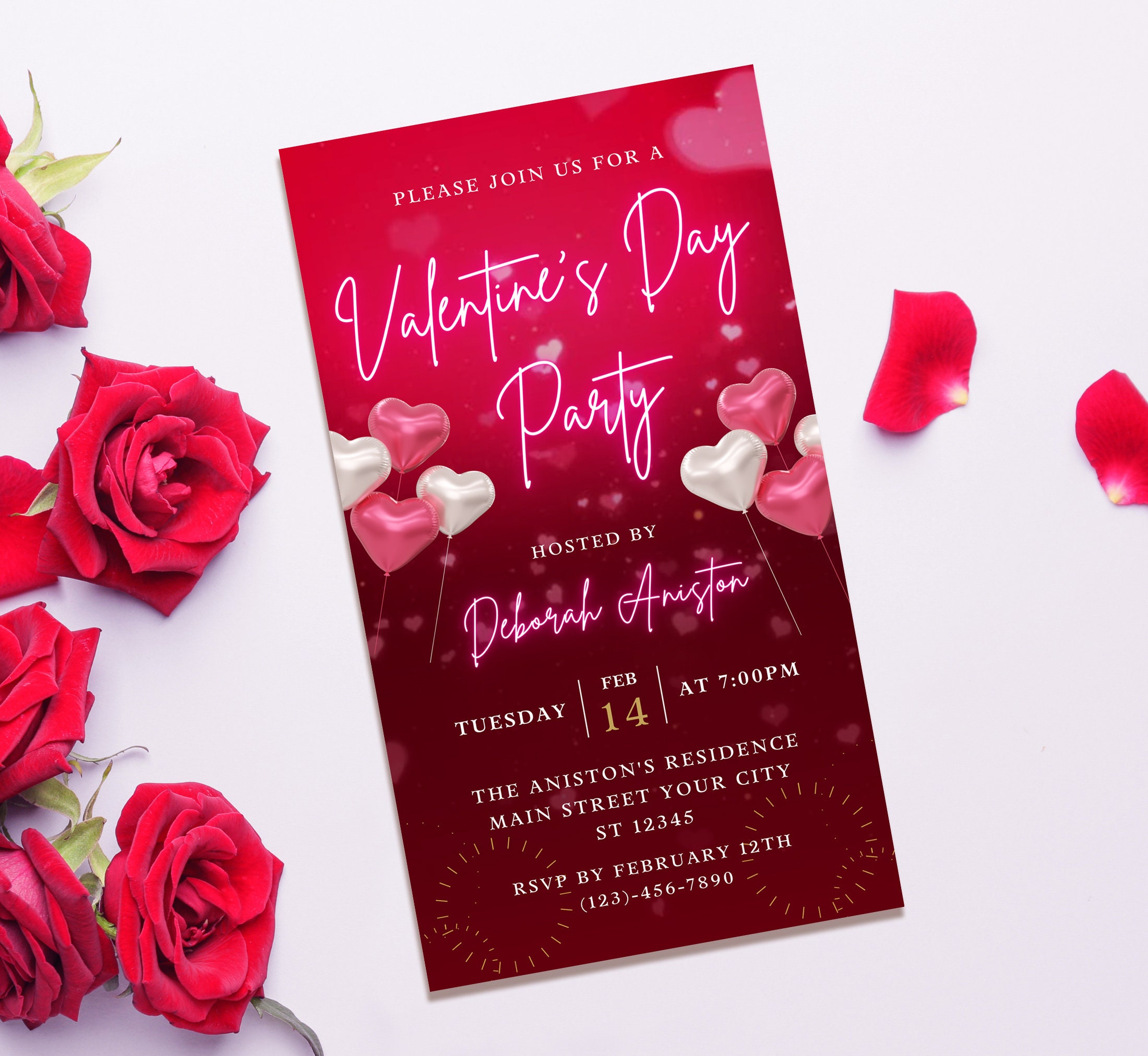 Digital Valentine Day Party Invitation, Electronic Valentine's Day ...