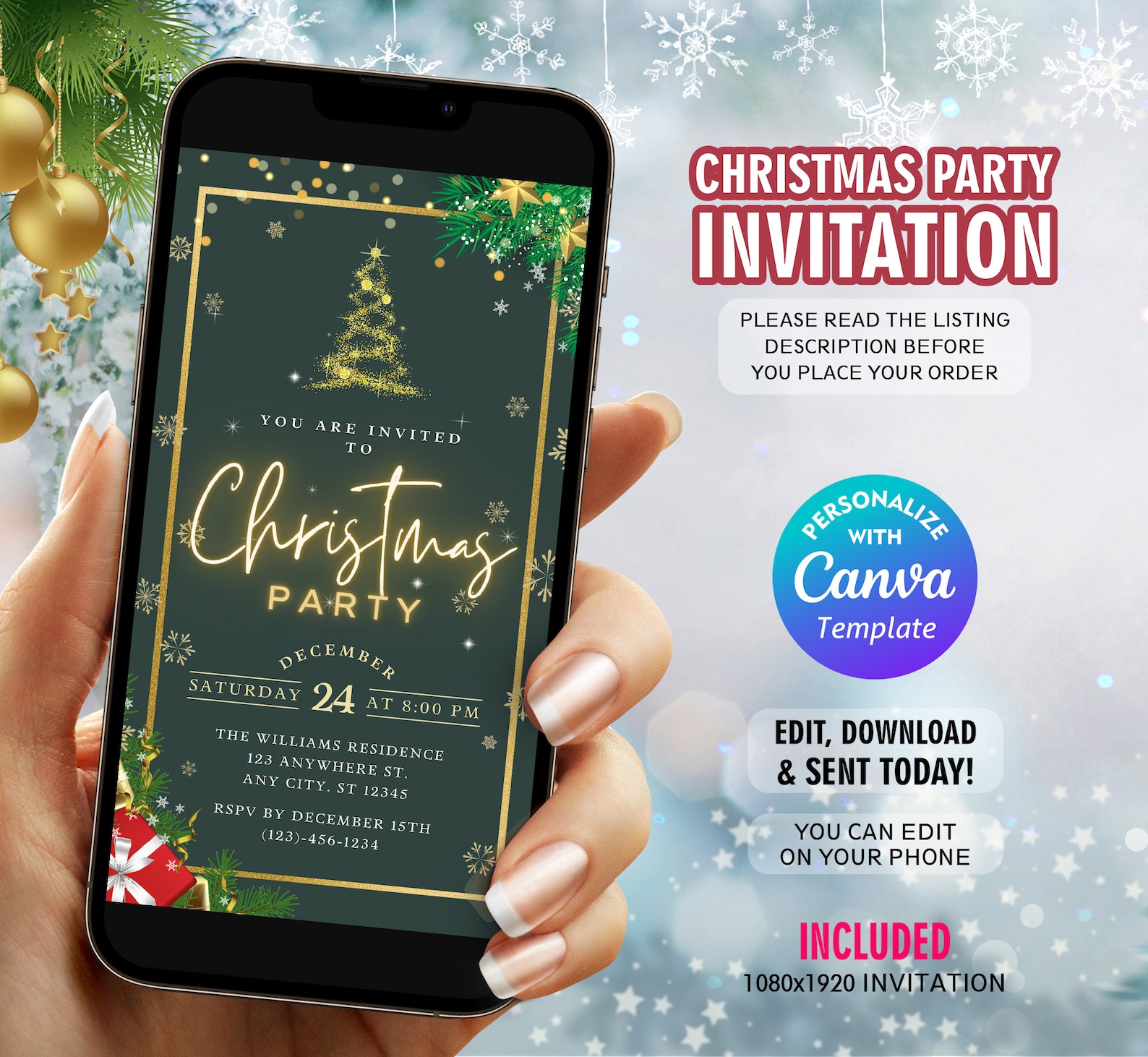 Digital Christmas Party Invitation Holiday Party Invite - Etsy