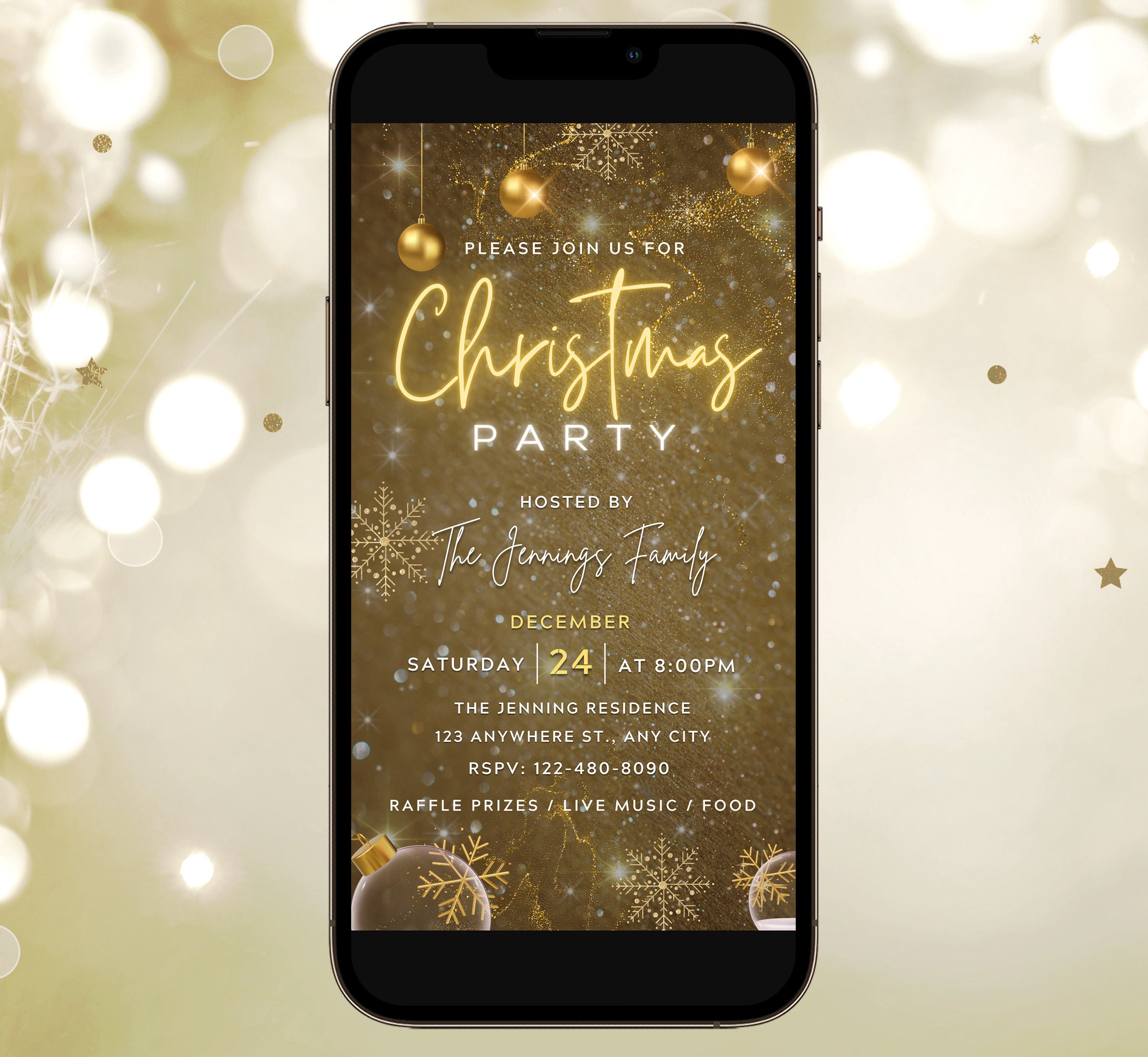 Electronic Christmas Party Invitation, Golden Christmas Party Invite ...