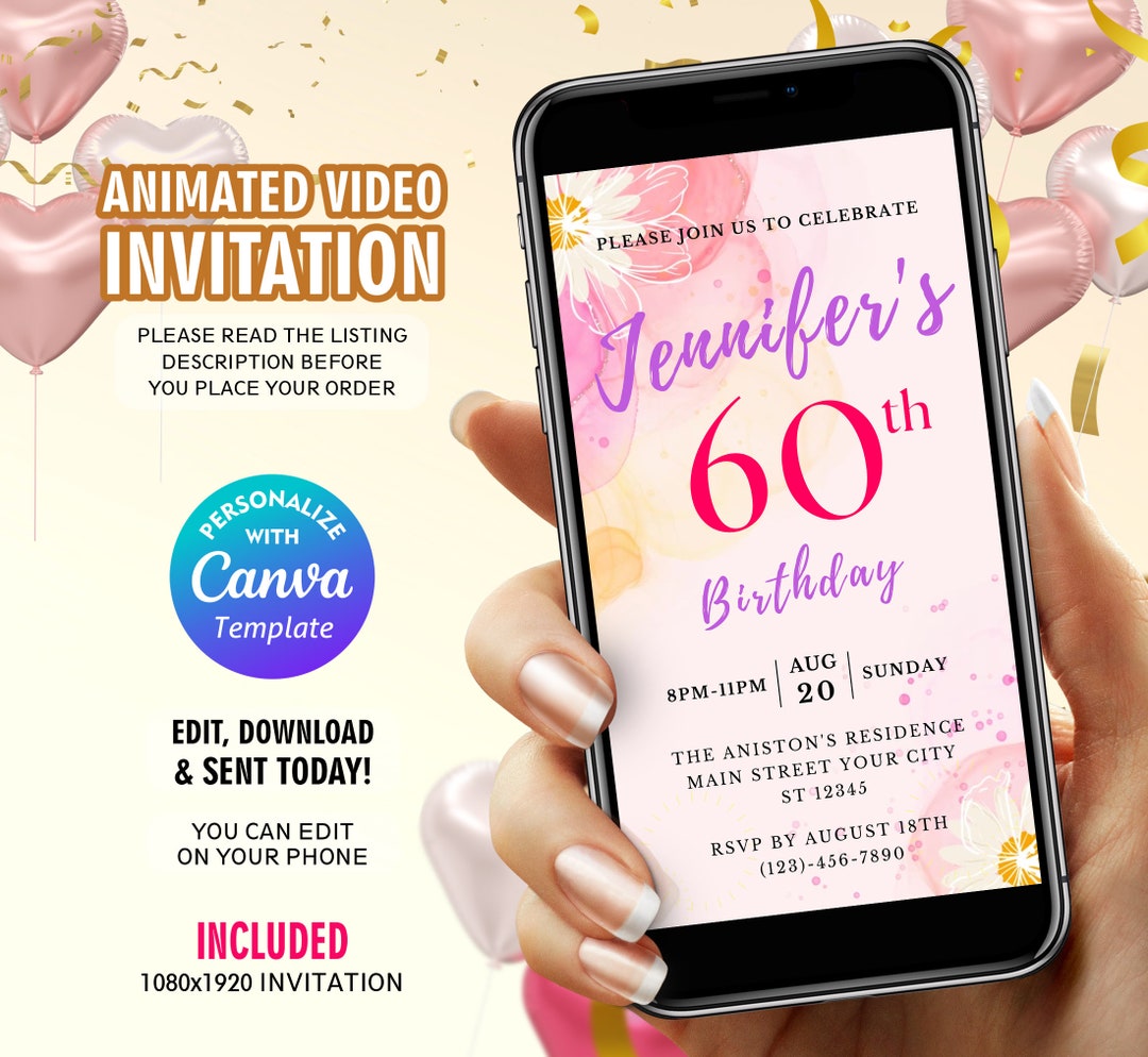 Digital Birthday Party Invitation Pink, Birthday Dinner Mobile Invite ...