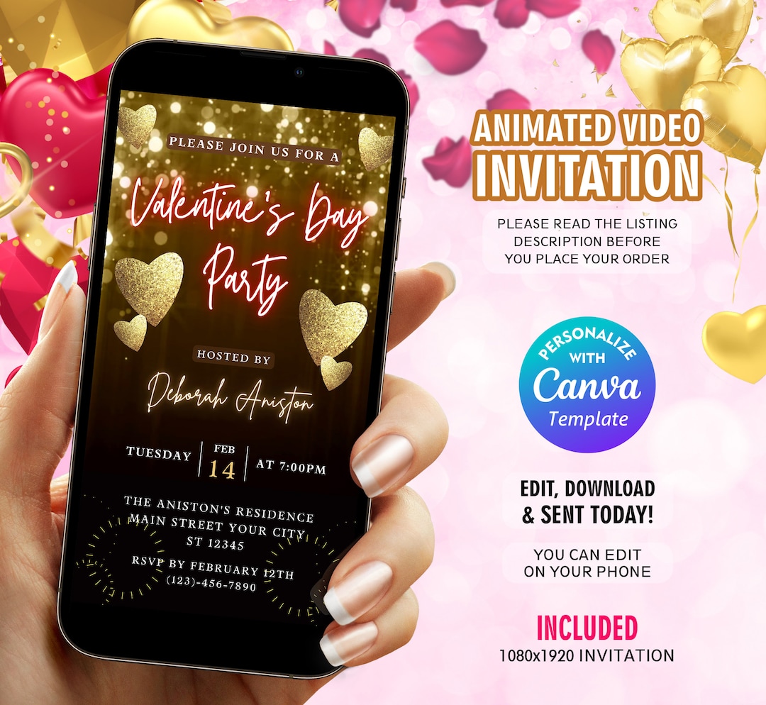 Digital Valentine's Day Party Invitation, Electronic Valentines Day ...