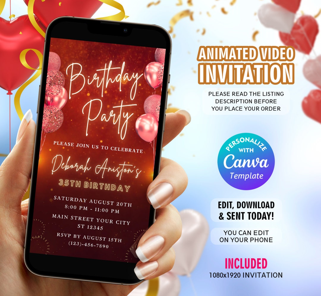 Digital Birthday Invitation Template, Electronic Birthday Invitation ...