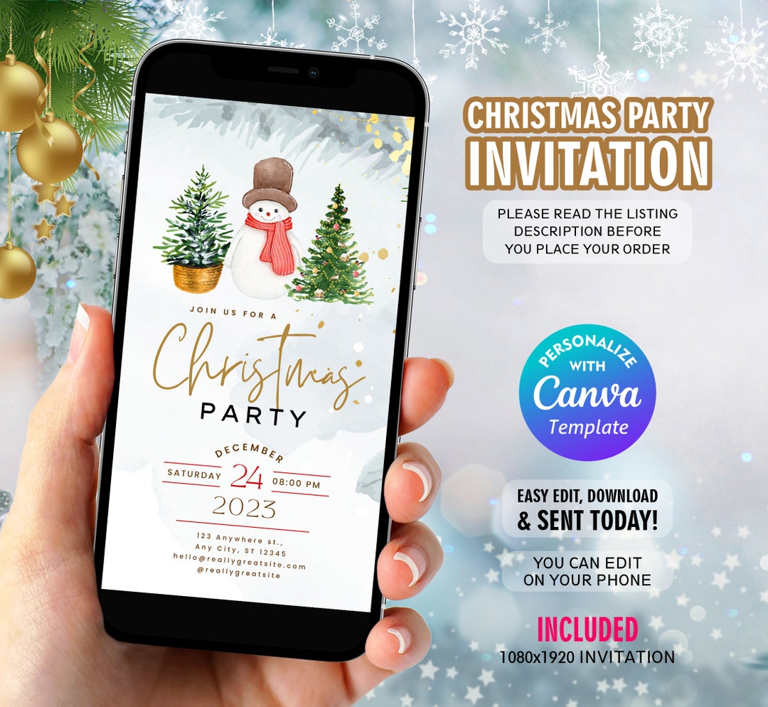 Digital Christmas Party Invitation, Holiday Party Invite, Editable ...
