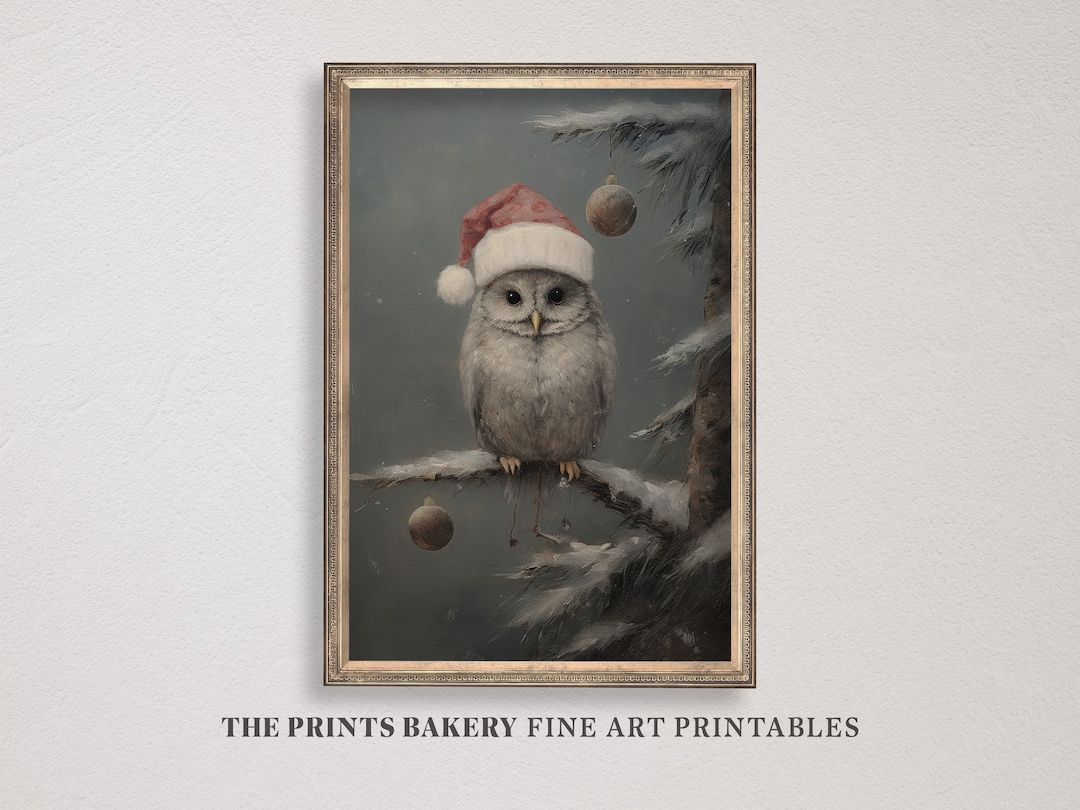 PRINTABLE Christmas Owl in Santa Hat Print, Cute Festive Holiday Wall ...
