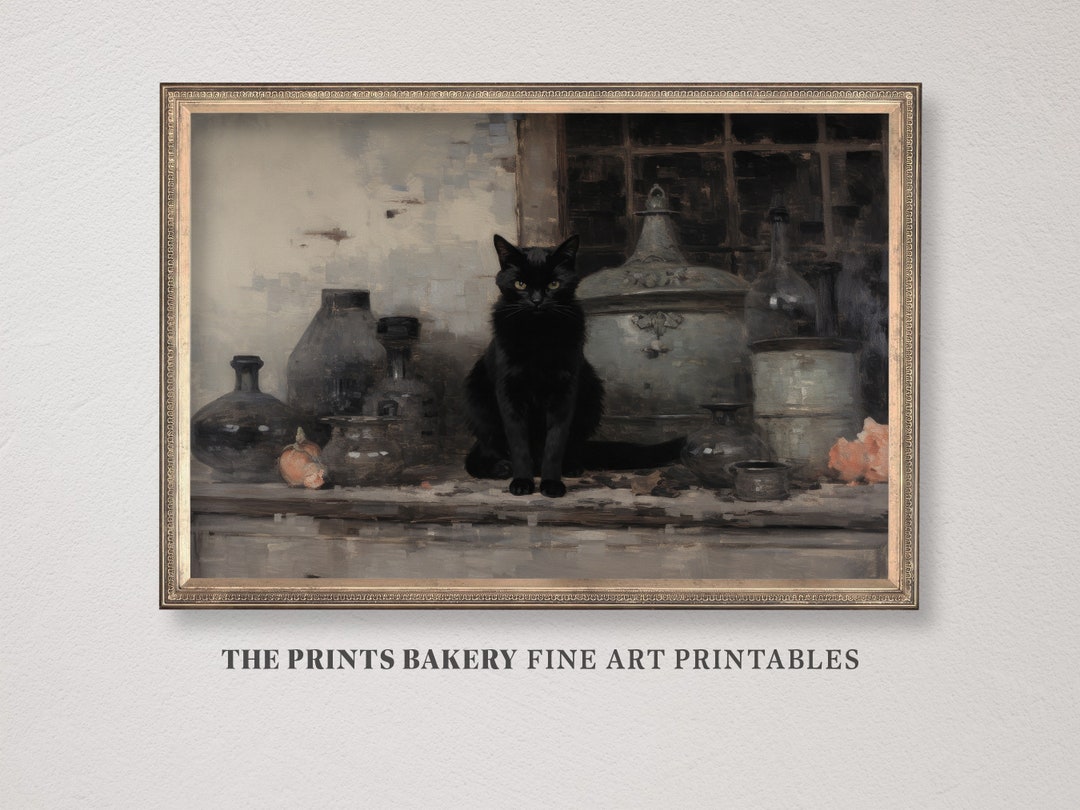 PRINTABLE Halloween Vintage Prints, Black Cat Witchy Wall Art, Witch ...