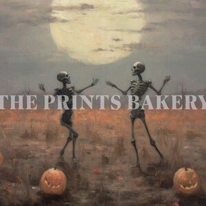 PRINTABLE Halloween Vintage Wall Art, Skeletons Dancing With Pumpkins ...
