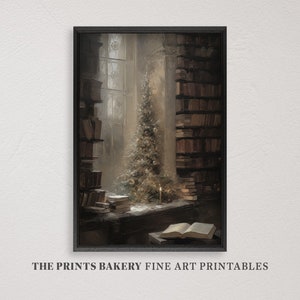 PRINTABLE Christmas Vintage Study Room Print, Moody Library With Xmas ...