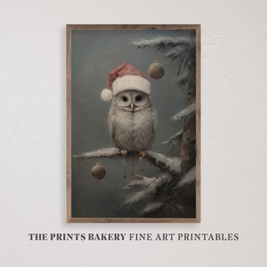 PRINTABLE Christmas Owl in Santa Hat Print, Cute Festive Holiday Wall ...
