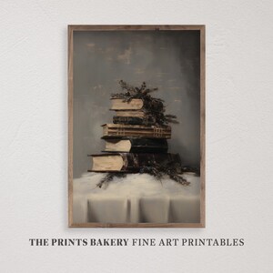 PRINTABLE Christmas Book Stack Painting, Rustic Moody Vintage Books and ...