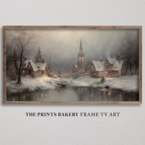 FRAME TV ART Christmas Winter Lakeside Village, Snowy Rustic Wonderland ...