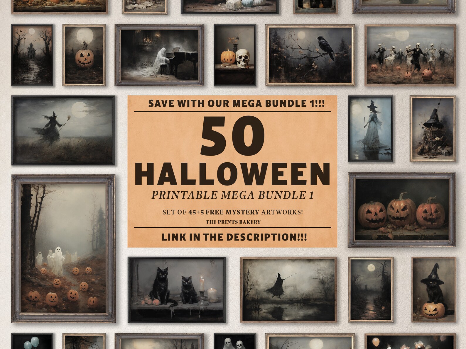 PRINTABLE Halloween Vintage Wall Art, Skeletons Dancing With Pumpkins ...