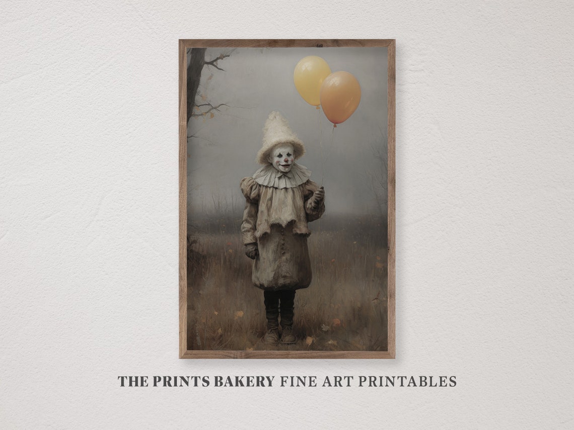 PRINTABLE Halloween Vintage Clown Print, Rustic Whimsical Clown Wall ...