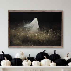 PRINTABLE Halloween Ghost Artwork, Vintage Ghost in Flower Meadow Print ...