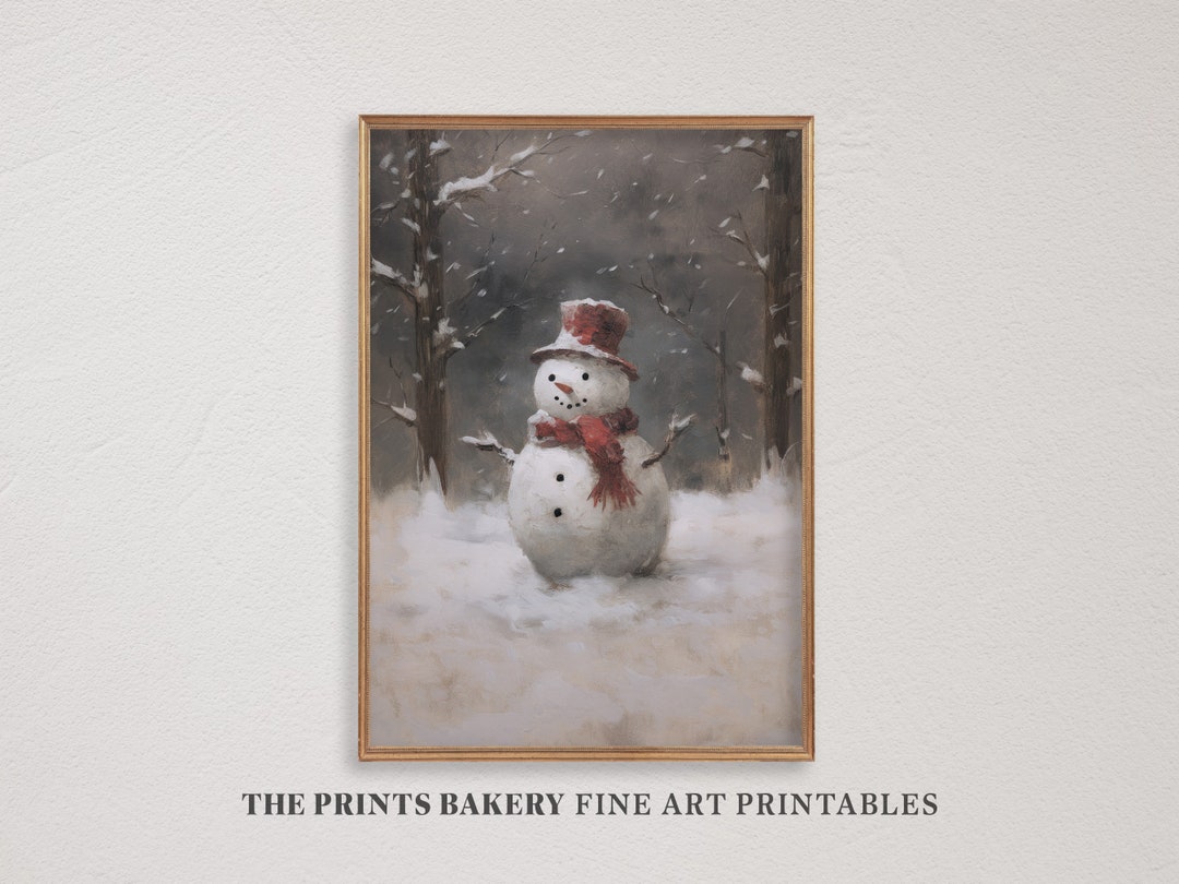 PRINTABLE Christmas Snowman Vintage Print, Winter Snowy Forest ...