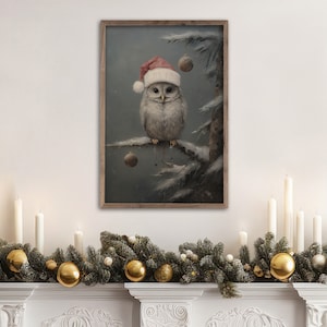 PRINTABLE Christmas Owl in Santa Hat Print, Cute Festive Holiday Wall ...