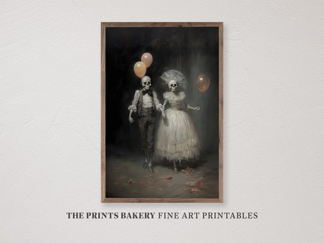 Printable Halloween Wall Art, Skeletons Painting, Trick or Treat ...