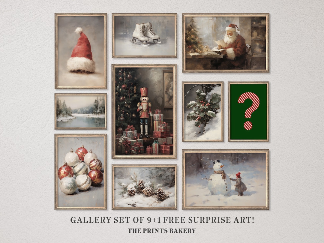 PRINTABLE Christmas Set of 9, Xmas Winter Cozy Prints, Vintage Moody ...