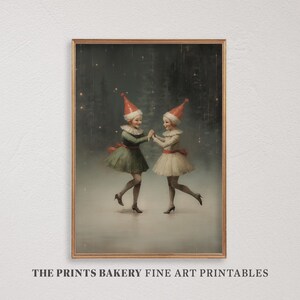 PRINTABLE Christmas Elf Dance Print, Two Jolly Santa Elves Wall Art ...