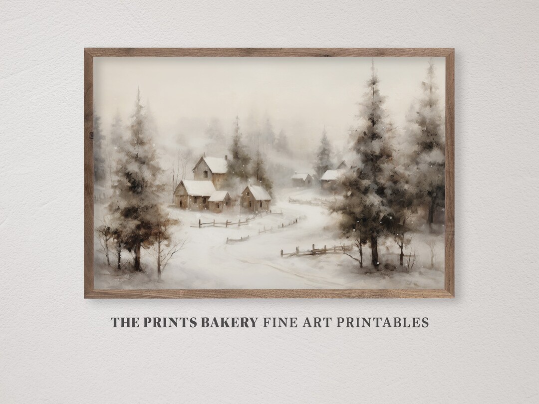 PRINTABLE Winter Country Farmhouse Print, Vintage Snowy Haven Pine ...