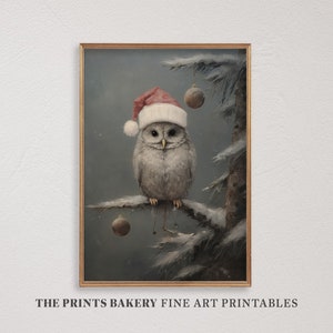 PRINTABLE Christmas Owl in Santa Hat Print, Cute Festive Holiday Wall ...