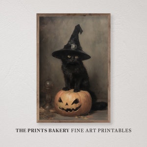 PRINTABLE Halloween Wall Art, Cute Black Cat Halloween Witchy Print ...