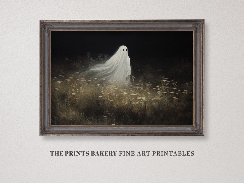 PRINTABLE Halloween Ghost Artwork, Vintage Ghost in Flower Meadow Print ...