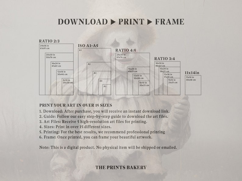 PRINTABLE Halloween Vintage Clown Print, Rustic Whimsical Clown Wall ...