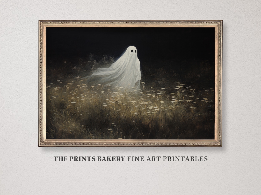 PRINTABLE Halloween Ghost Artwork, Vintage Ghost in Flower Meadow Print ...