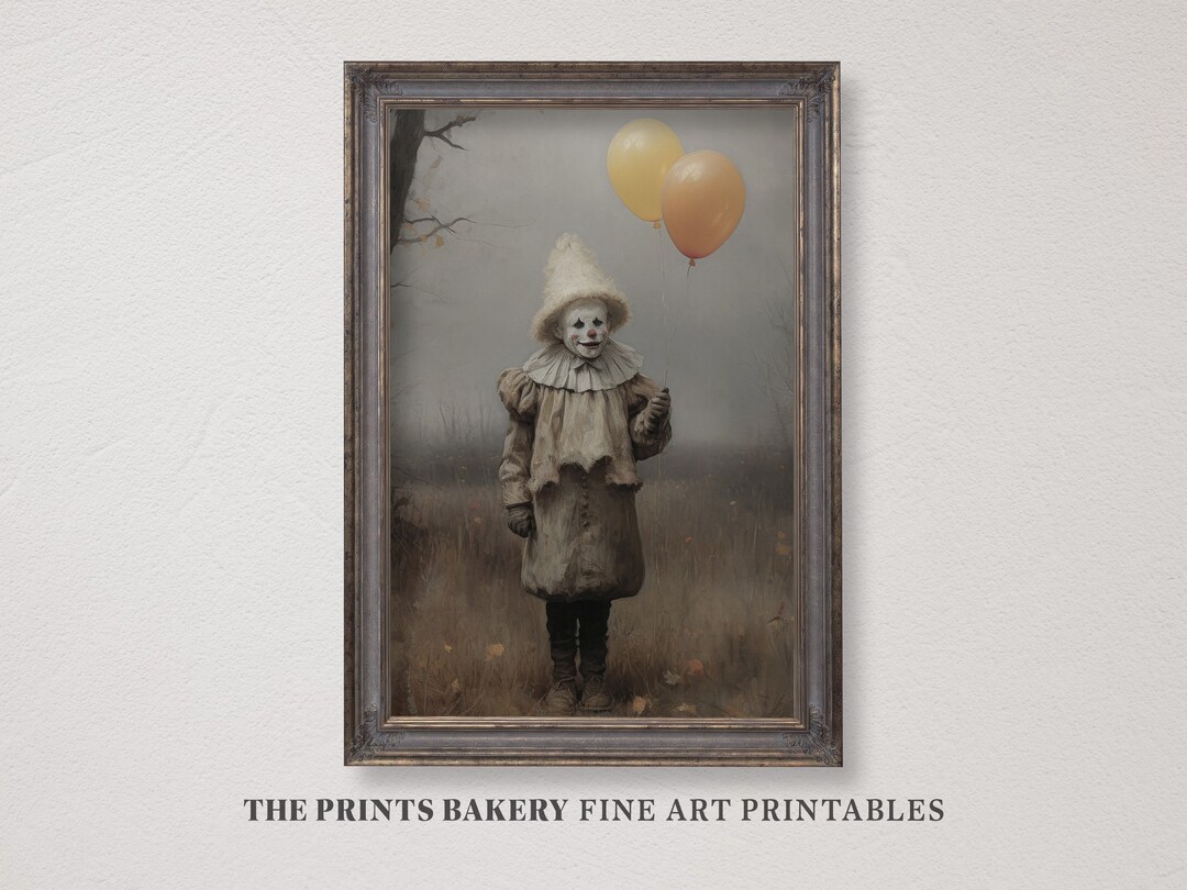 PRINTABLE Halloween Vintage Clown Print, Rustic Whimsical Clown Wall ...