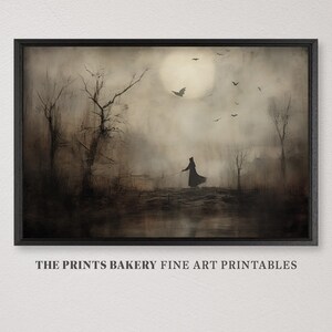 PRINTABLE Halloween Wall Art, Moody Witch in Landscape Print, Muted ...