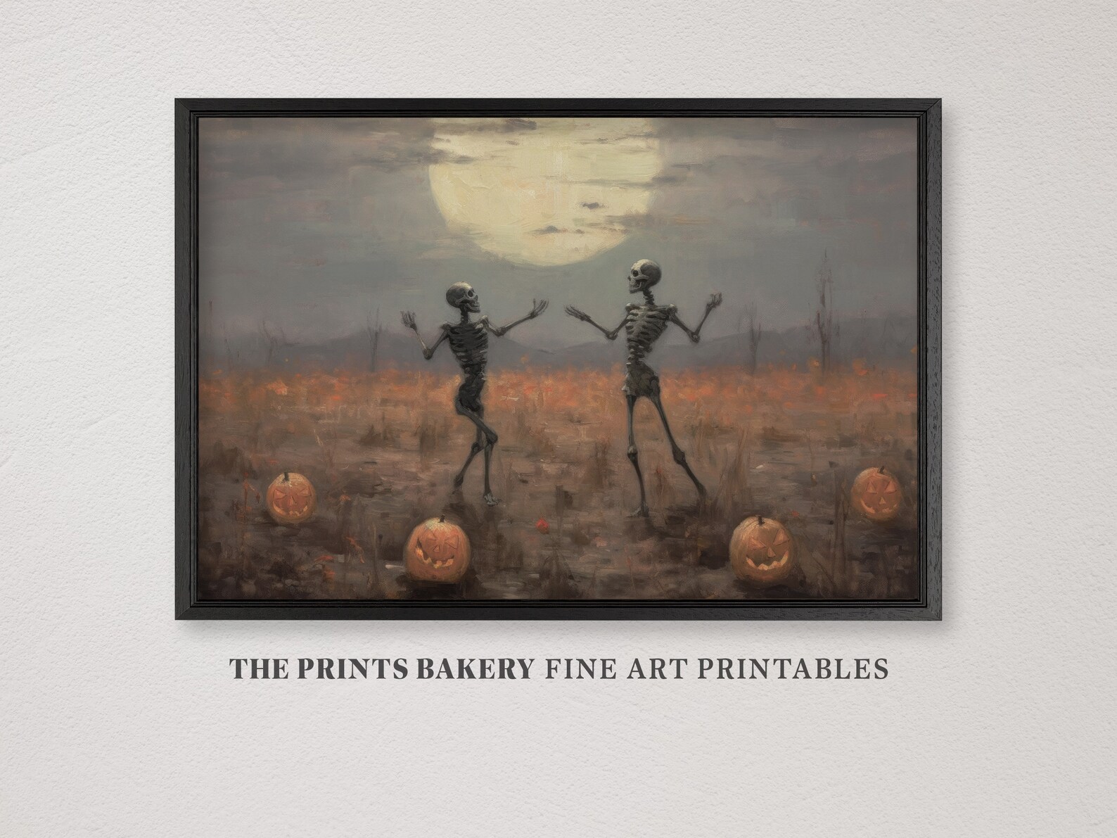 PRINTABLE Halloween Vintage Wall Art, Skeletons Dancing With Pumpkins ...
