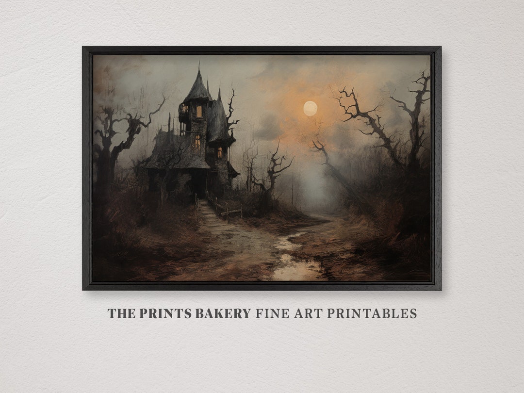 PRINTABLE Halloween Spooky Manor Wall Art, Haunted House Print, Vintage ...