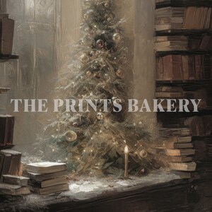 PRINTABLE Christmas Vintage Study Room Print, Moody Library With Xmas ...