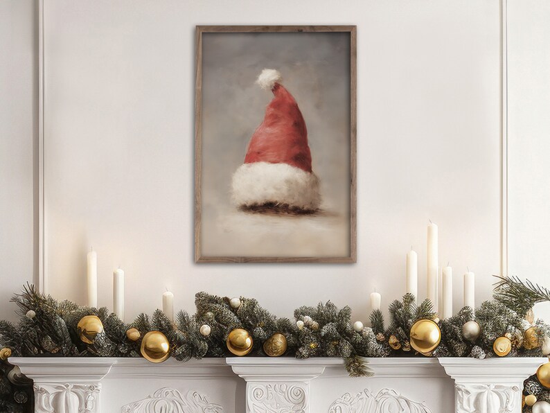 PRINTABLE Christmas Santa Claus Hat Still Life Print, Xmas Holiday Wall ...