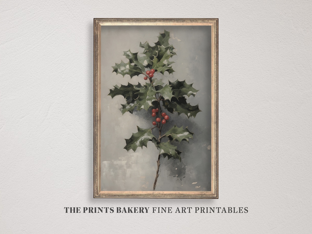 PRINTABLE Christmas Holly Berry Print, Rustic Vintage Xmas Wall Art ...