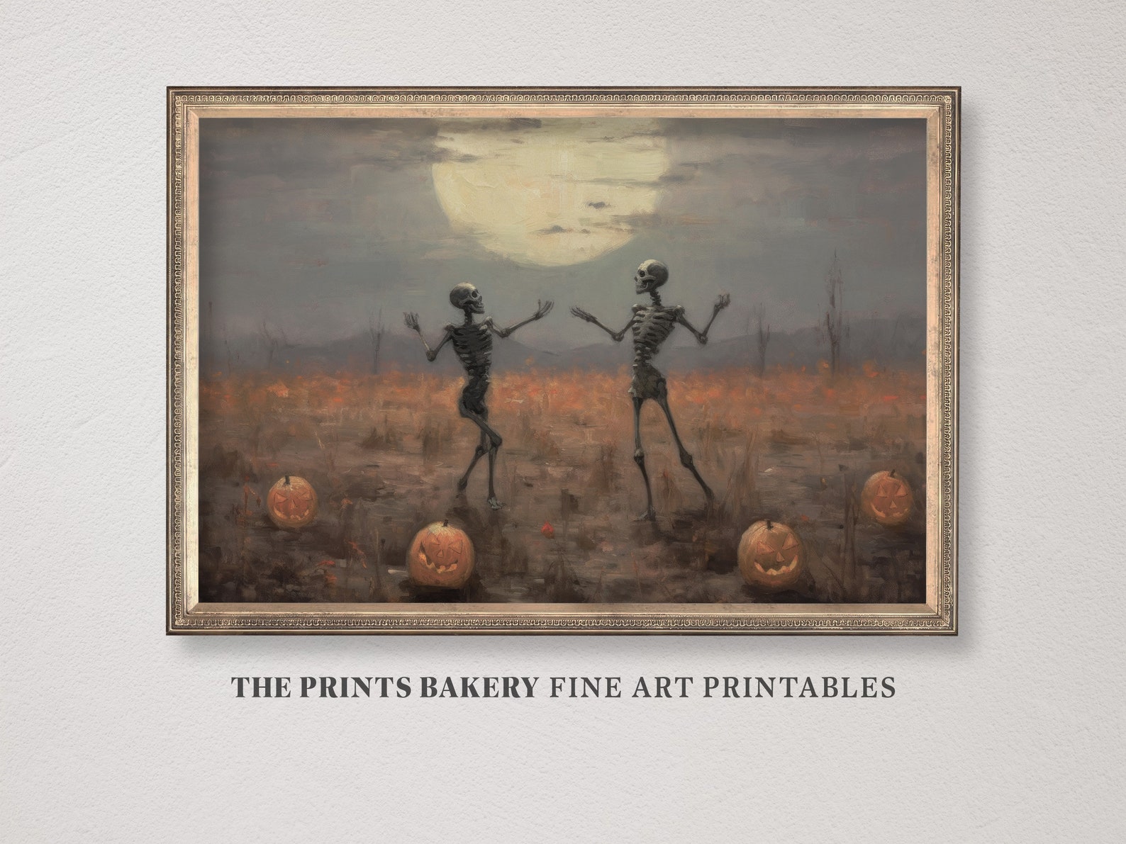PRINTABLE Halloween Vintage Wall Art, Skeletons Dancing With Pumpkins ...