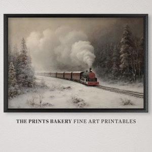 PRINTABLE Winter Train Print, Vintage Snowscape Rustic Wall Art ...