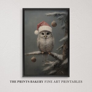 PRINTABLE Christmas Owl in Santa Hat Print, Cute Festive Holiday Wall ...